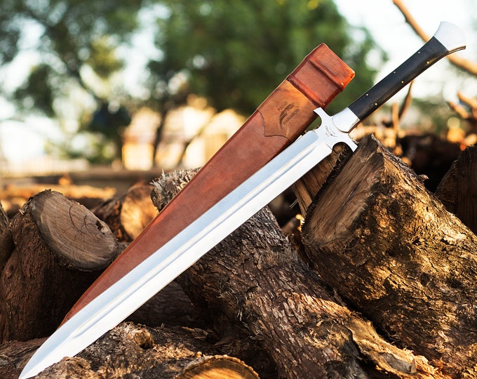 Hand Forged Medieval Steel Sword With Scabbard Anniversary Gift for Him ...