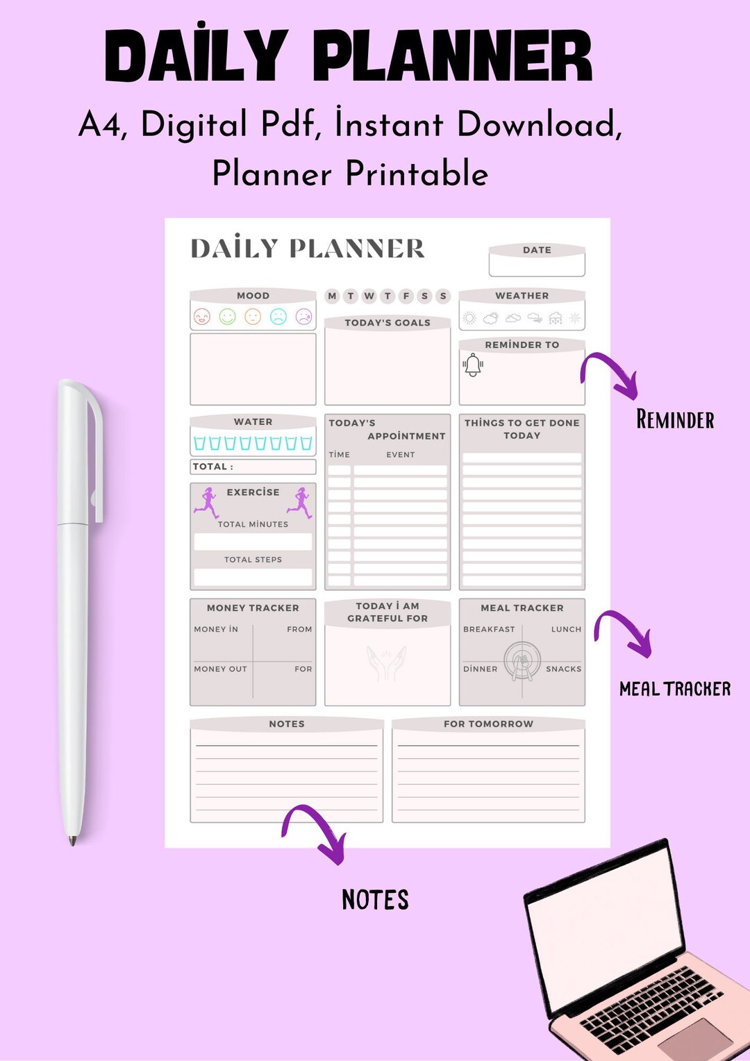 Daily Planner Planner Daily Planner Digital Daily Planner - Etsy