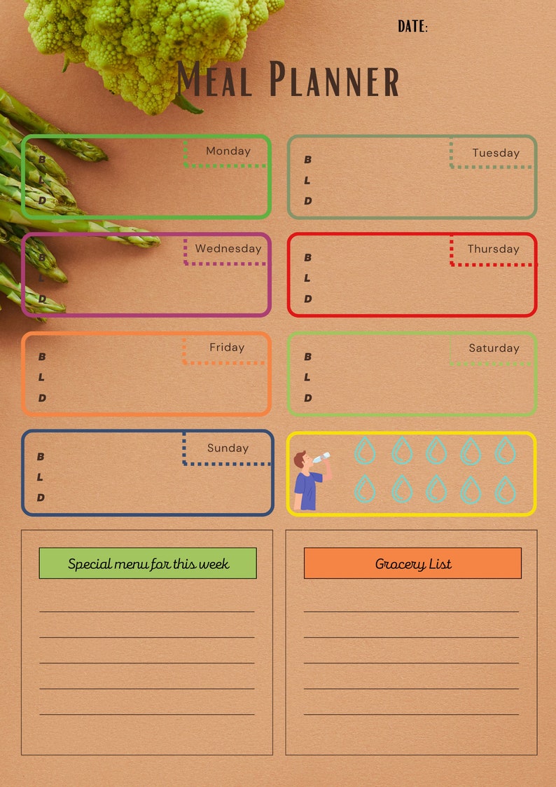 Printable Weekly Meal Planner Landscape Food Diary Meal - Etsy