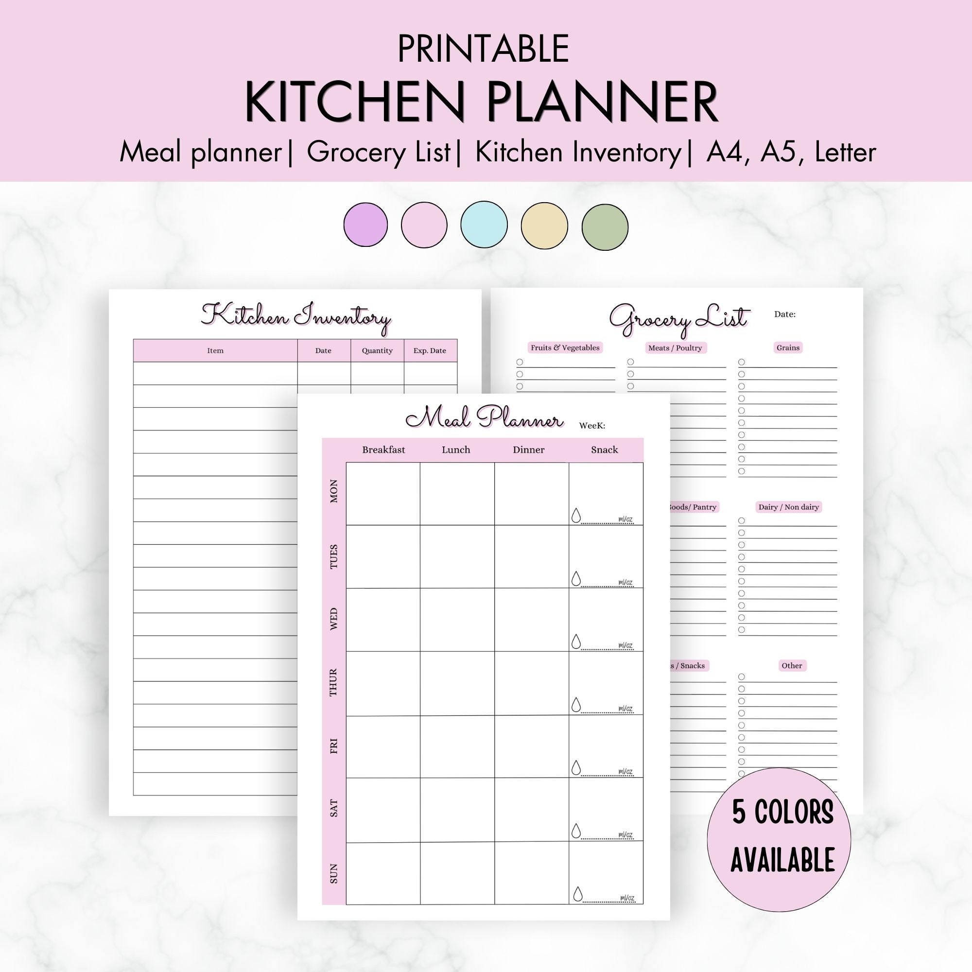 Kitchen Planner Grocery List Template Weekly Meal Planner - Etsy