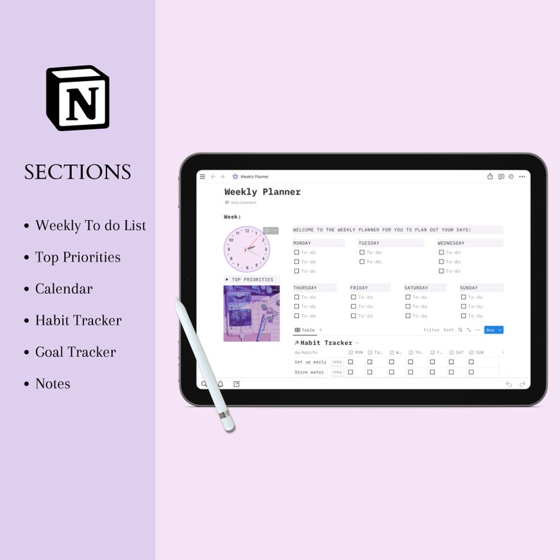 Notion Weekly Planner Template Notion Template Notion - Etsy