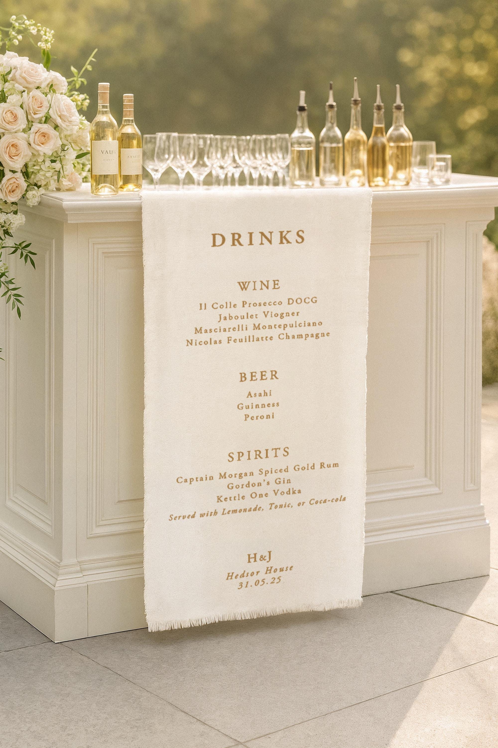 Linen Fabric Wedding Bar Menu Sign: Frayed Edge Cotton Drinks Banner - Etsy