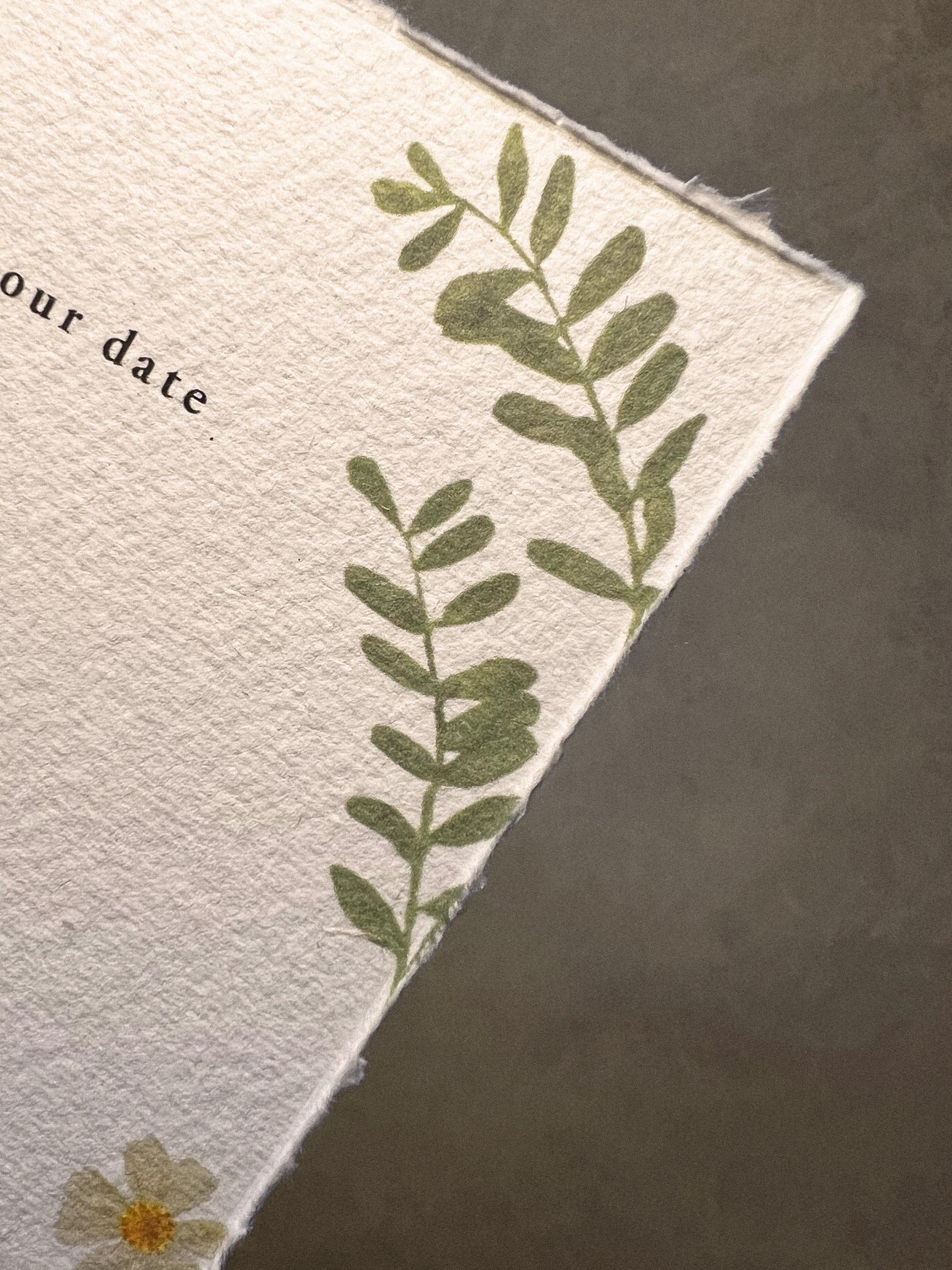 Enchanted Forest Boho Wedding Save the Dates on Handmade Paper With ...