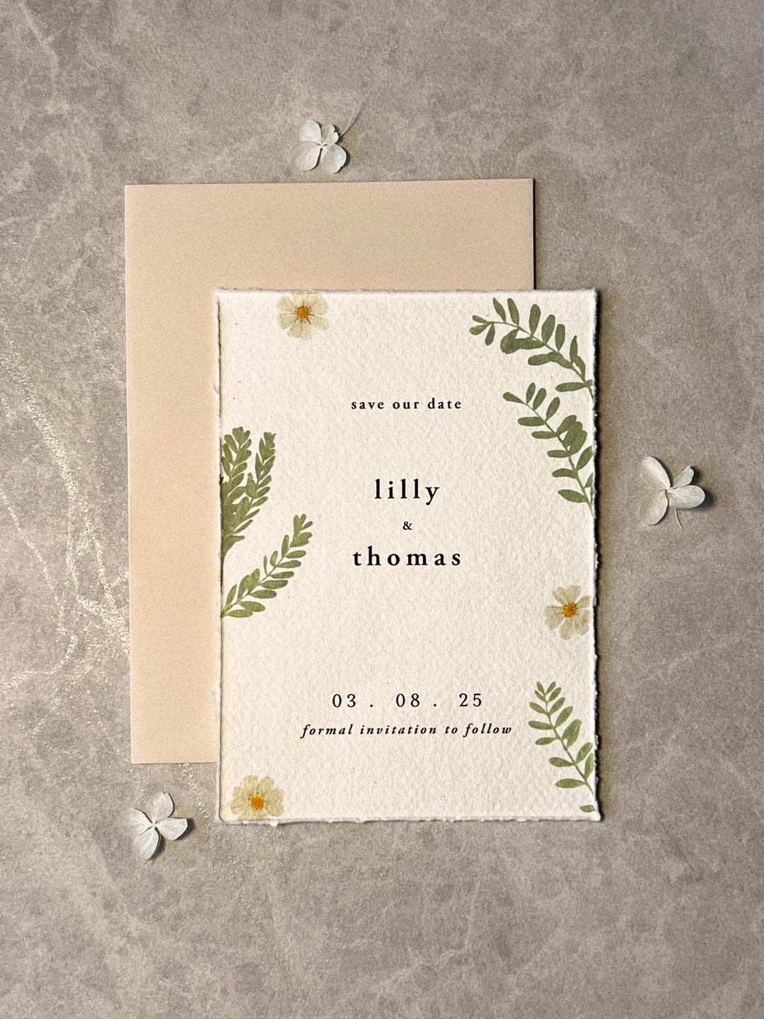Enchanted Forest Boho Wedding Save the Dates on Handmade Paper With ...