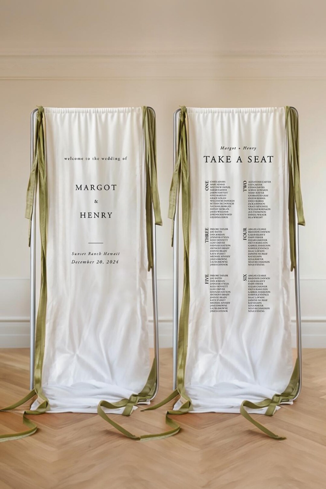 Linen Wedding Welcome Sign & Seating Chart Set: Custom Fabric Table ...