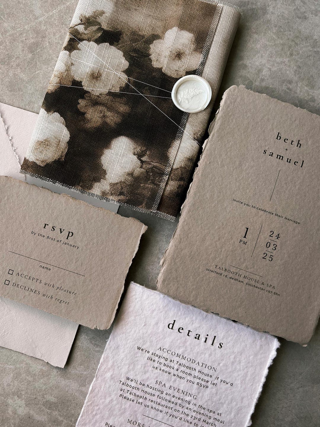 Vintage Romantic Wedding Invitations With Cotton Wrap - Rustic Wedding ...