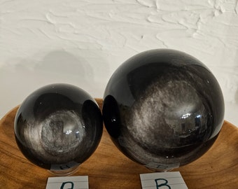 Silver Sheen Obsidian Sphere, Large Obsidian Sphere - Etsy