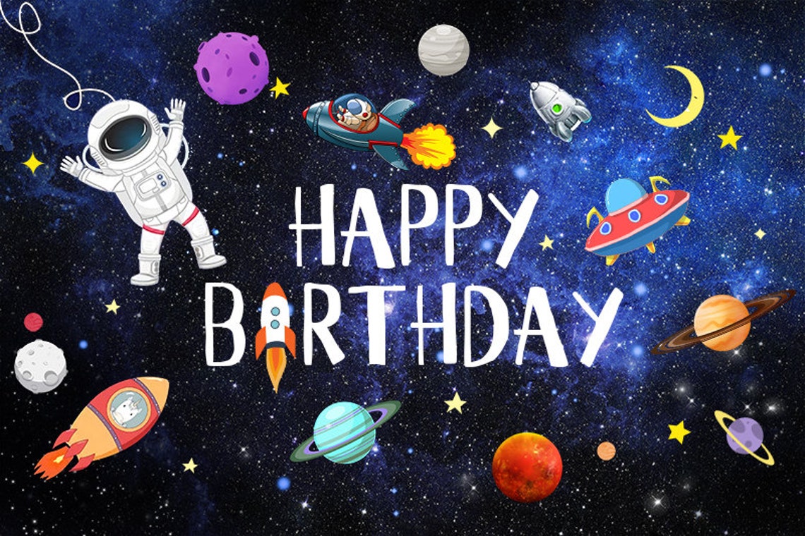 Outer Space Happy Birthday Backdrop Universe Planet Galaxy - Etsy