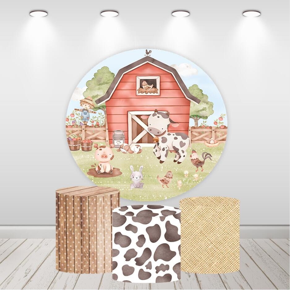 Farm Birthday Round Circle Backdrop Photography Prop Custom Barn ...