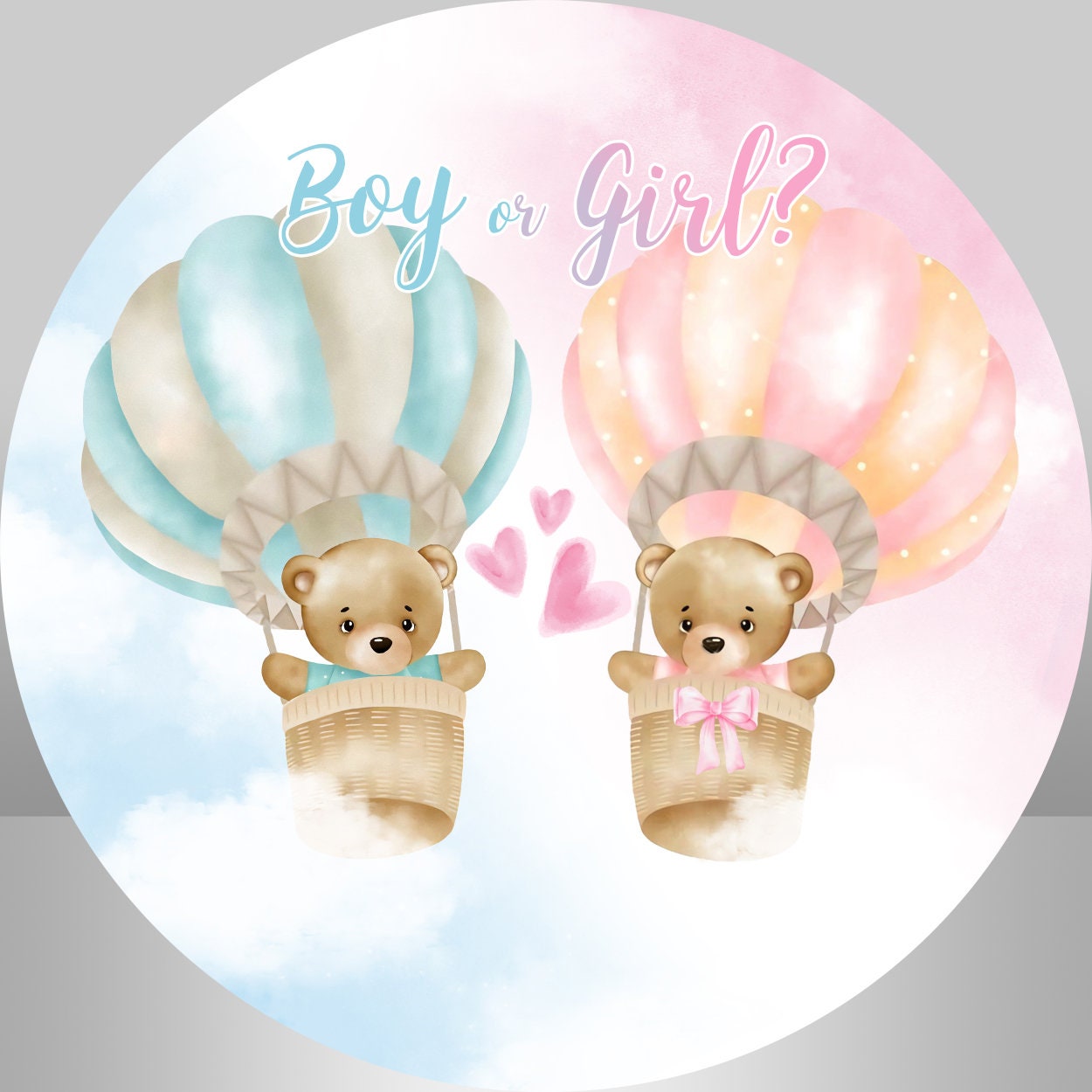 Bear Gender Reveal Party Round Backdrop Cover Boy or Girl Pink - Etsy
