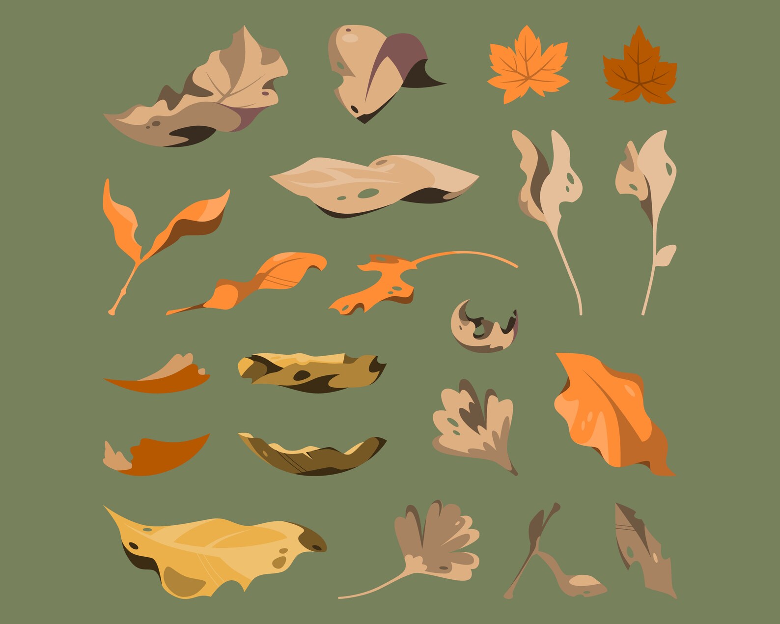Dry Leaves Flat Vector | Digital Download | Clipart | AI - EPS - PNG - Etsy