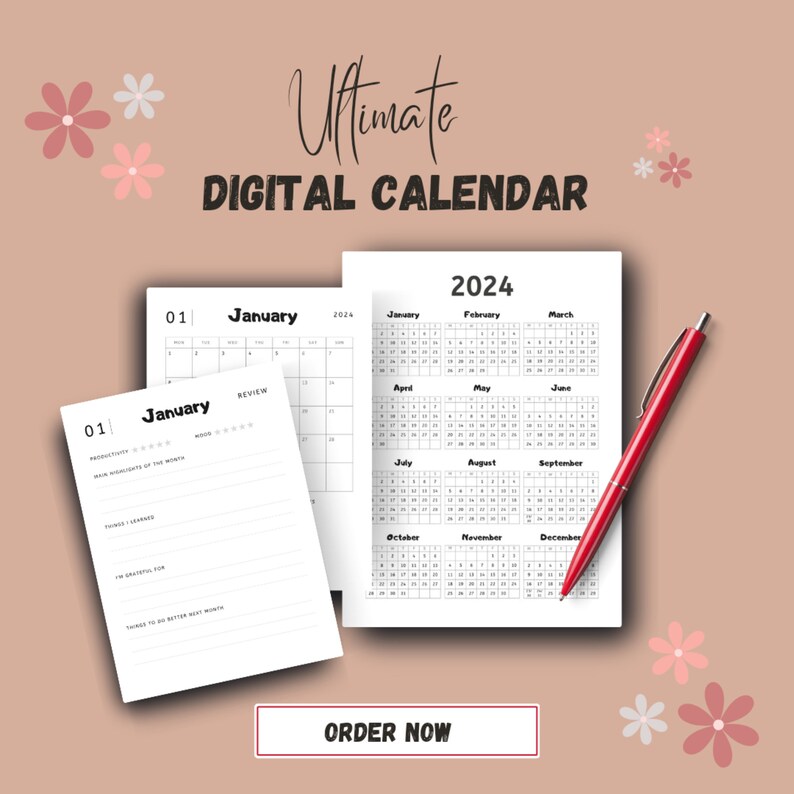 Yearly Calendar 2024, Hyperlinked Planner, 2024 Diy Calendar, Year ...