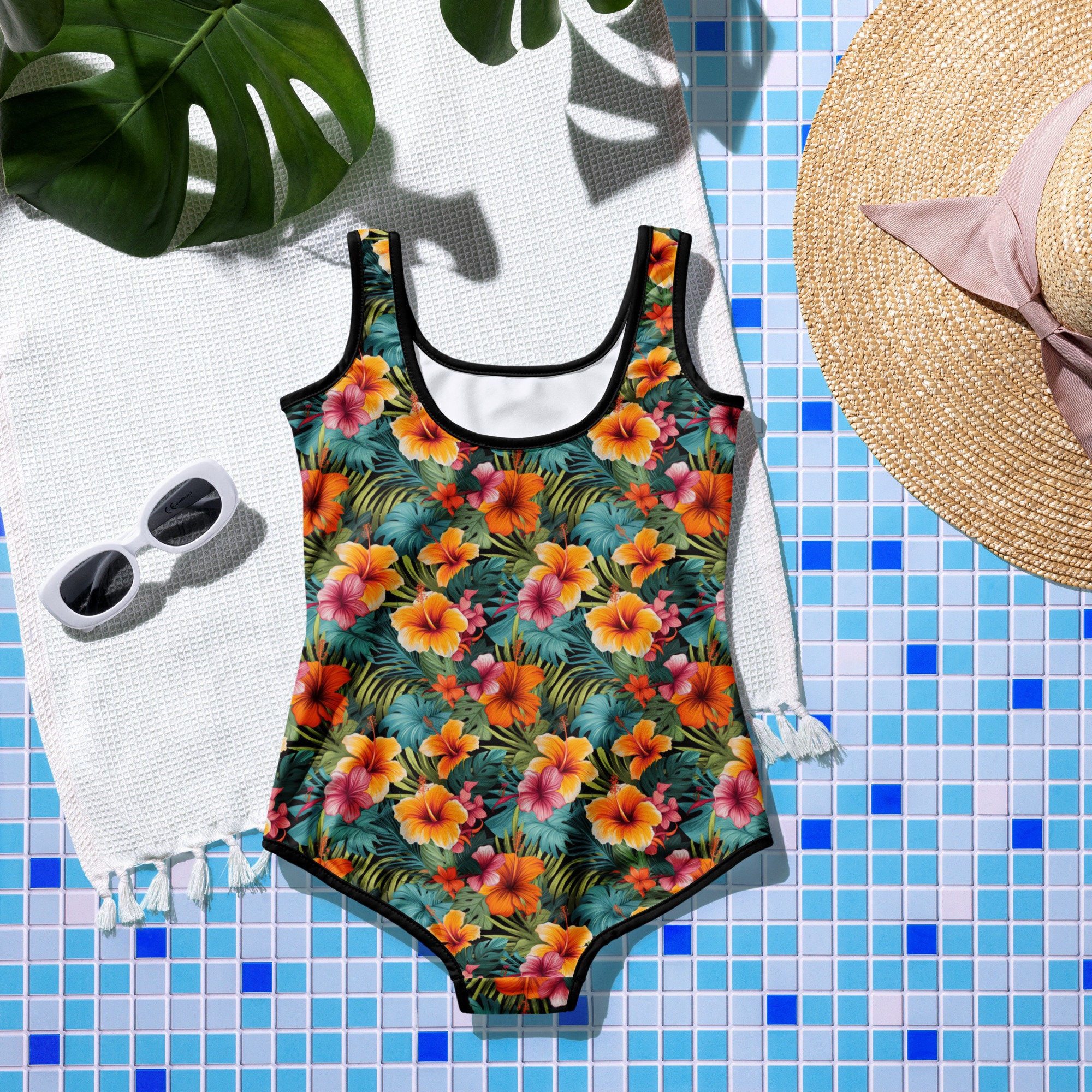 Tropical Splash Vibrant Floral One Piece Teen Swimsuit Etsy