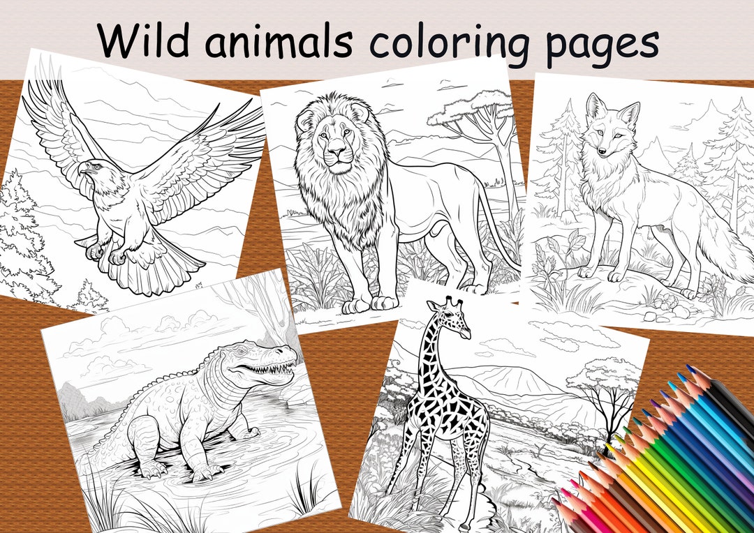Printable Wild Animals Coloring Pages for Kids or Adults. 20 Pages ...