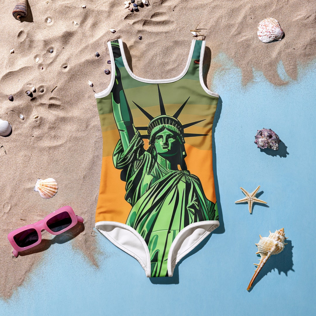 Let Freedom Splash Statue of Liberty Sunset Kids Swimsuit - Etsy