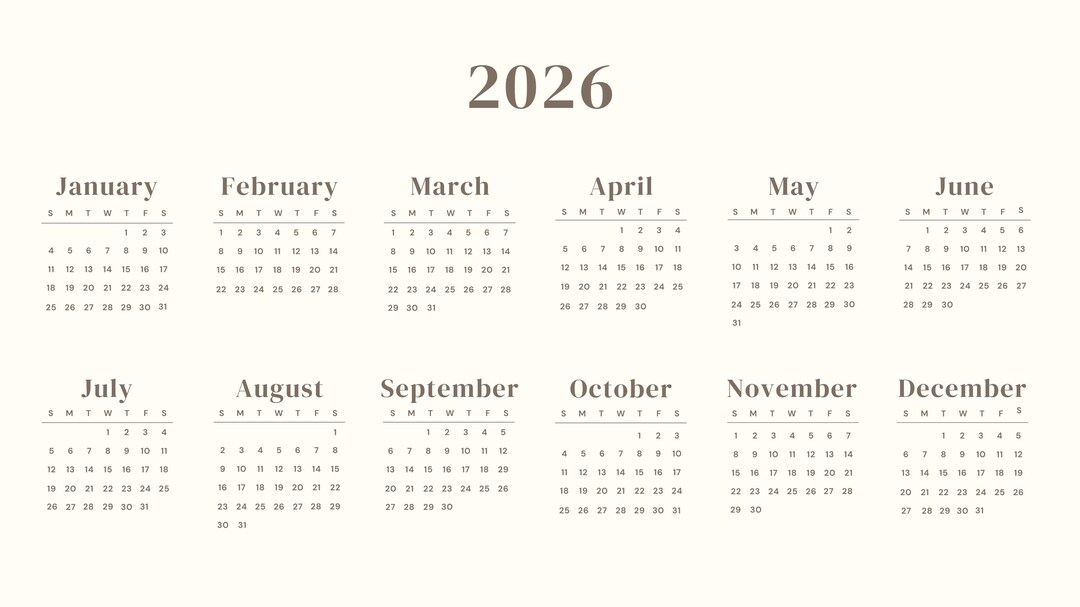 6 Minimal Beige 2026 Calendars, Printable Wall Calendar Set PDF & PNG ...