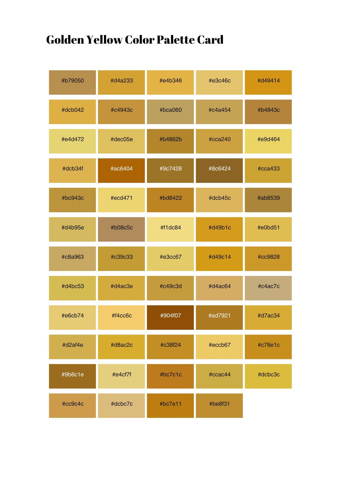 Golden Yellow Color Palette 59 Digital Swatches Download Photopea ...