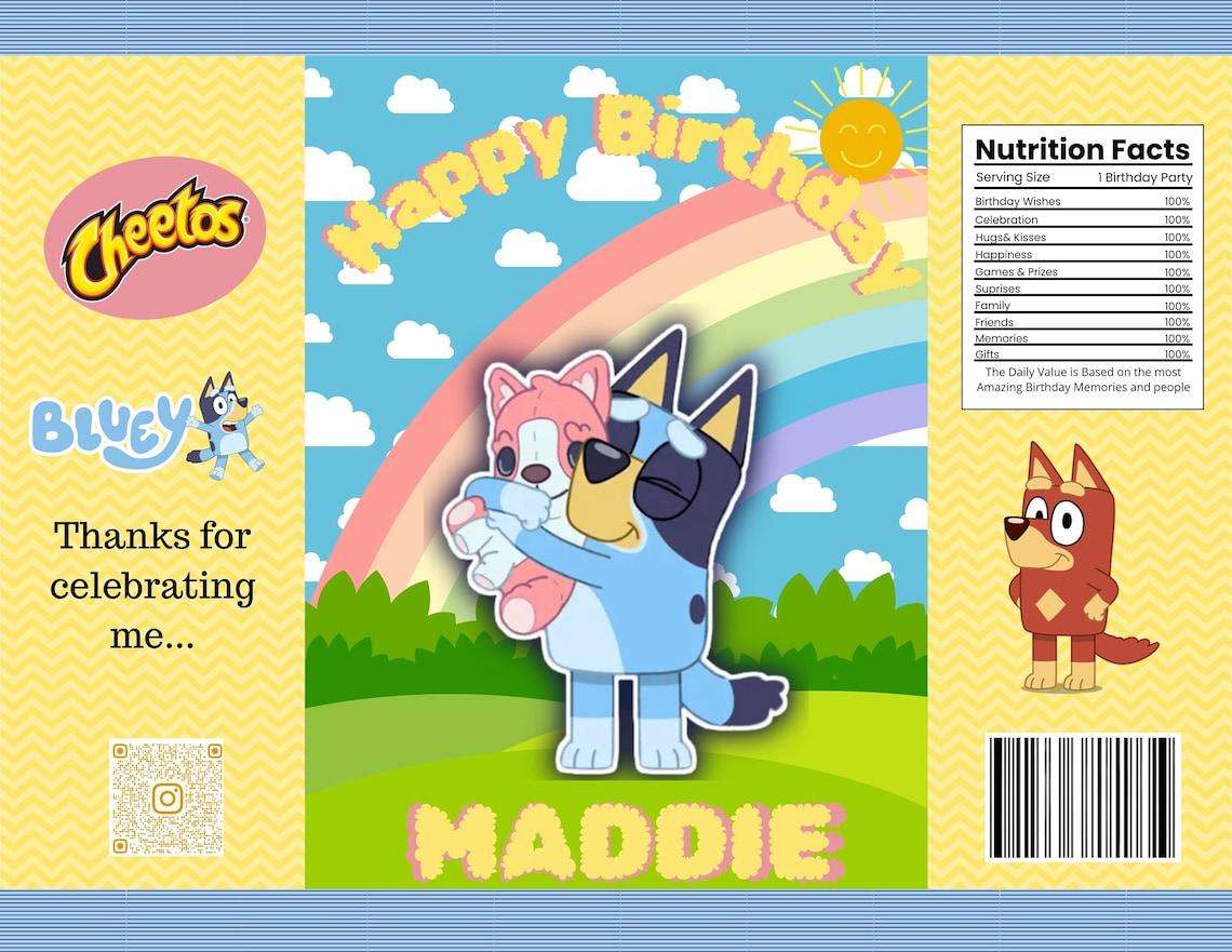 Personalized Bluey Chip Bags Custom Party Favors PDF Delivered in 24 ...
