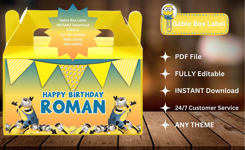 Gable Box Label Minions Favor Box Label Template INSTANT DOWNLOAD ...