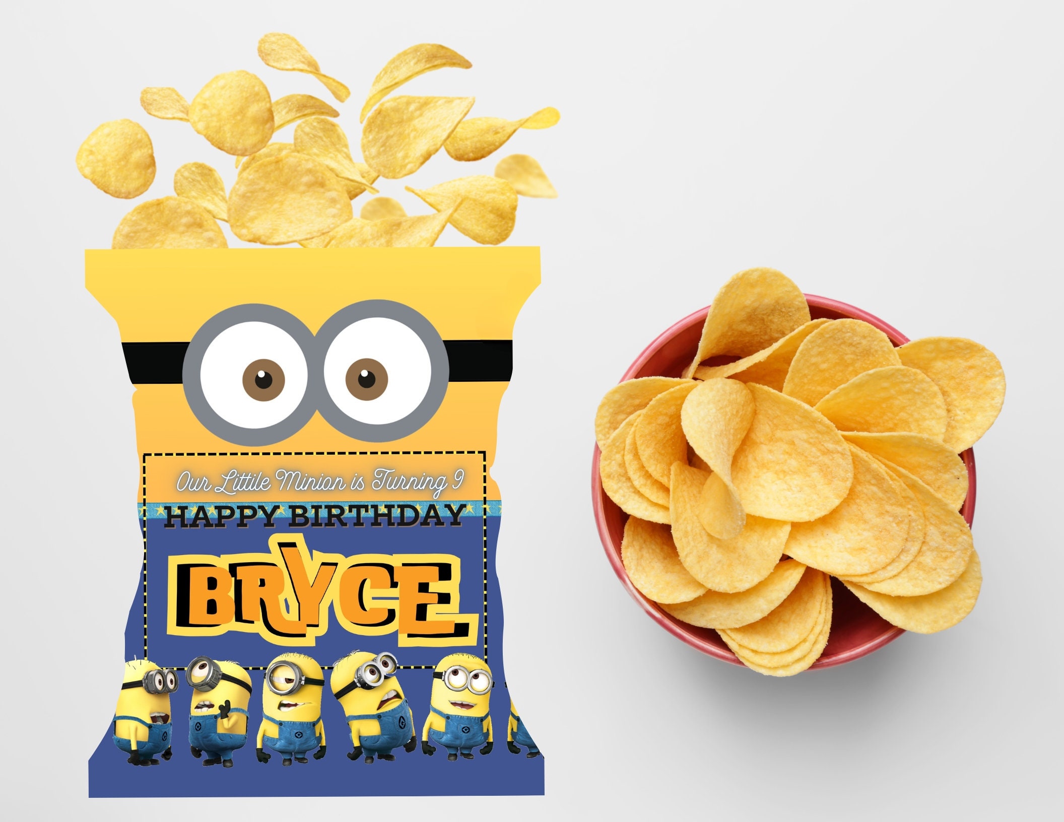 Cute Editable MINIONS Chip Bag TEMPLATE With FREE Ready to Print Water ...