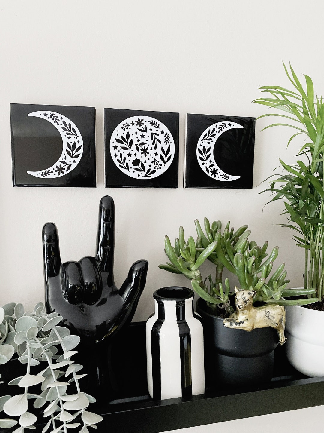 Moon Phase Ceramic Tile Set Goth Decor Wall Art Alt Home Decor Spooky ...