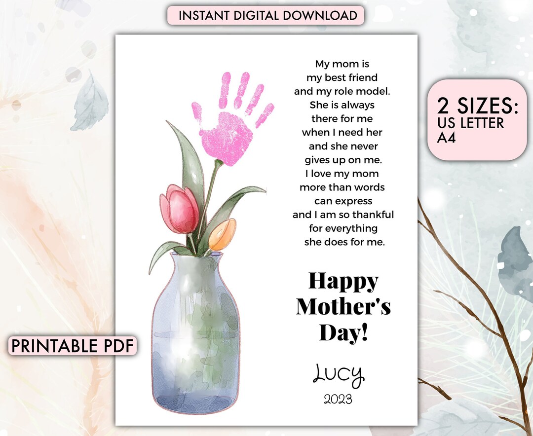 Mothers Day Flower Handprint Art, Mothers Day Gift, Mothers Day ...