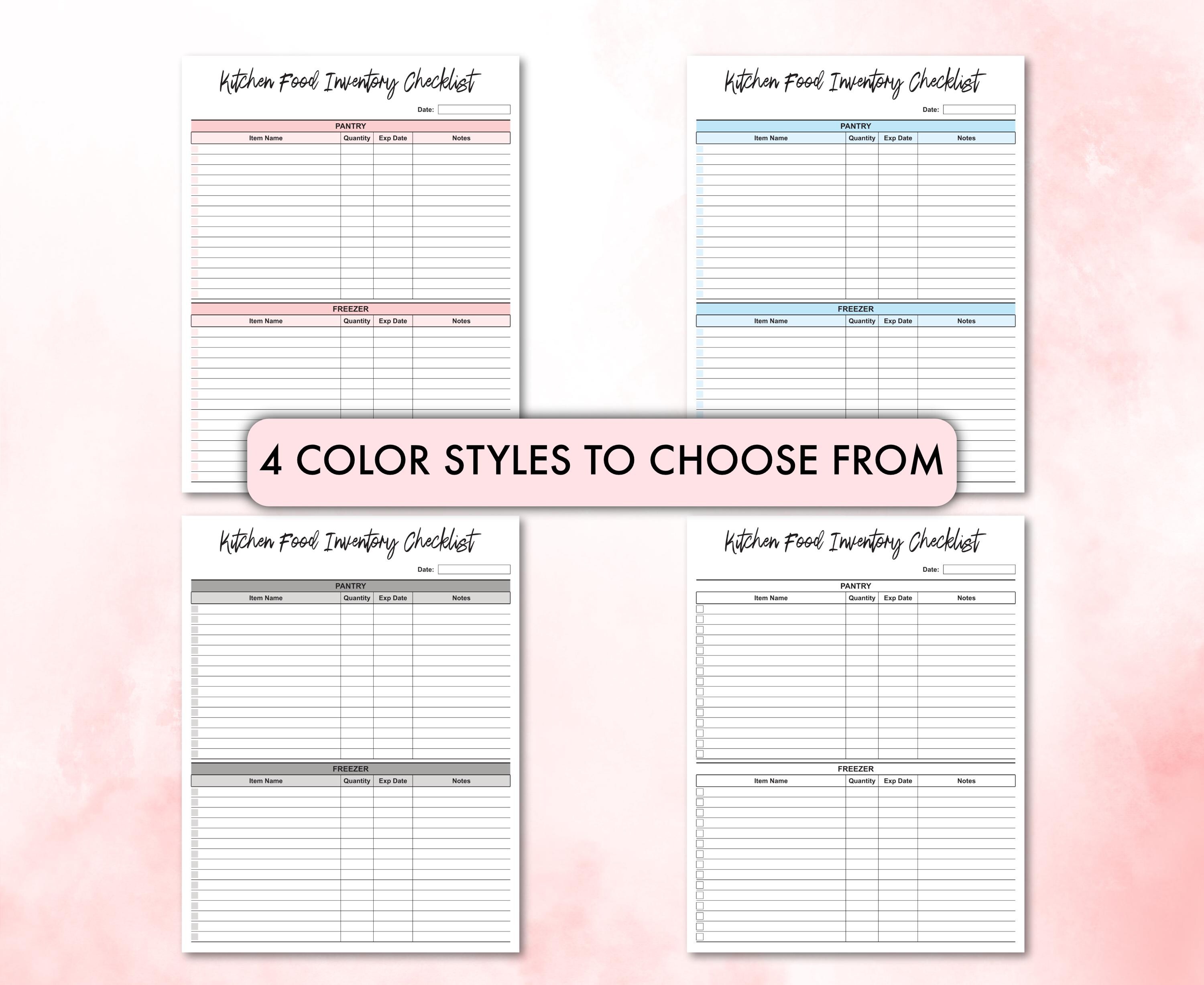 Kitchen Food Inventory Checklist, Pantry, Fridge and Freezer Organizer ...