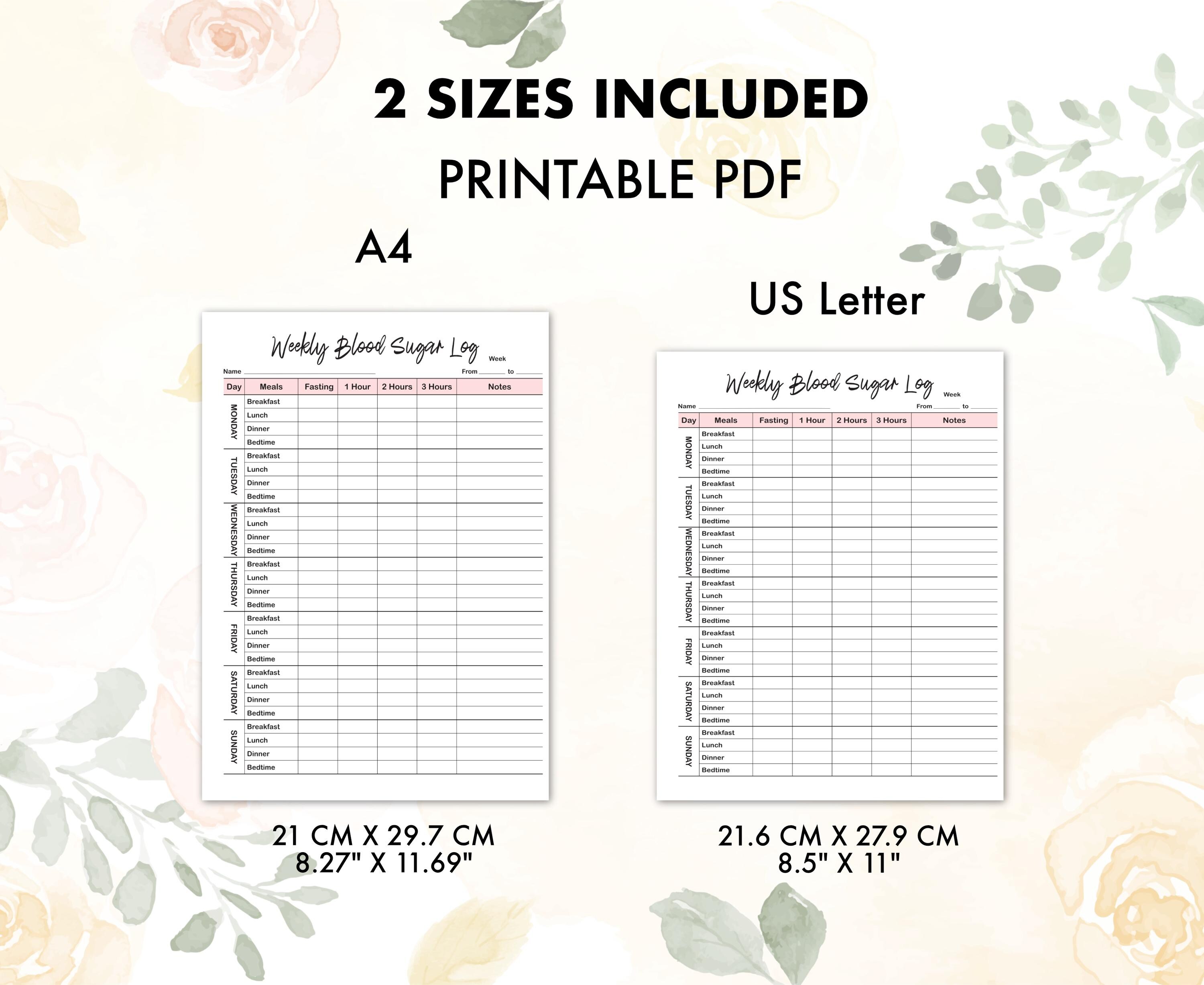 Weekly Blood Sugar Log, Diabetes Glucose Tracker, Fasting Version ...