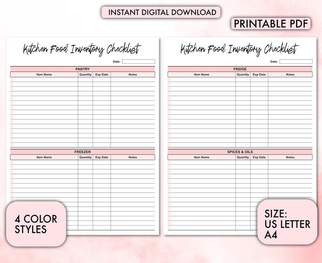 Kitchen Food Inventory Checklist, Pantry, Fridge and Freezer Organizer ...