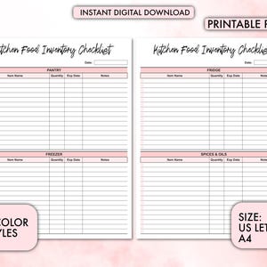 Kitchen Food Inventory Checklist, Pantry, Fridge and Freezer Organizer ...