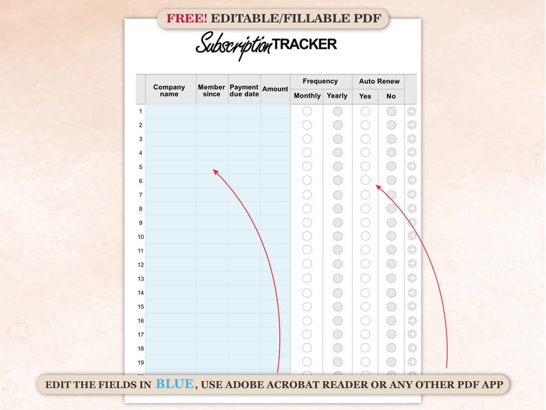 Subscription Tracker Planner Printable Expense Log Bill Organizer ...