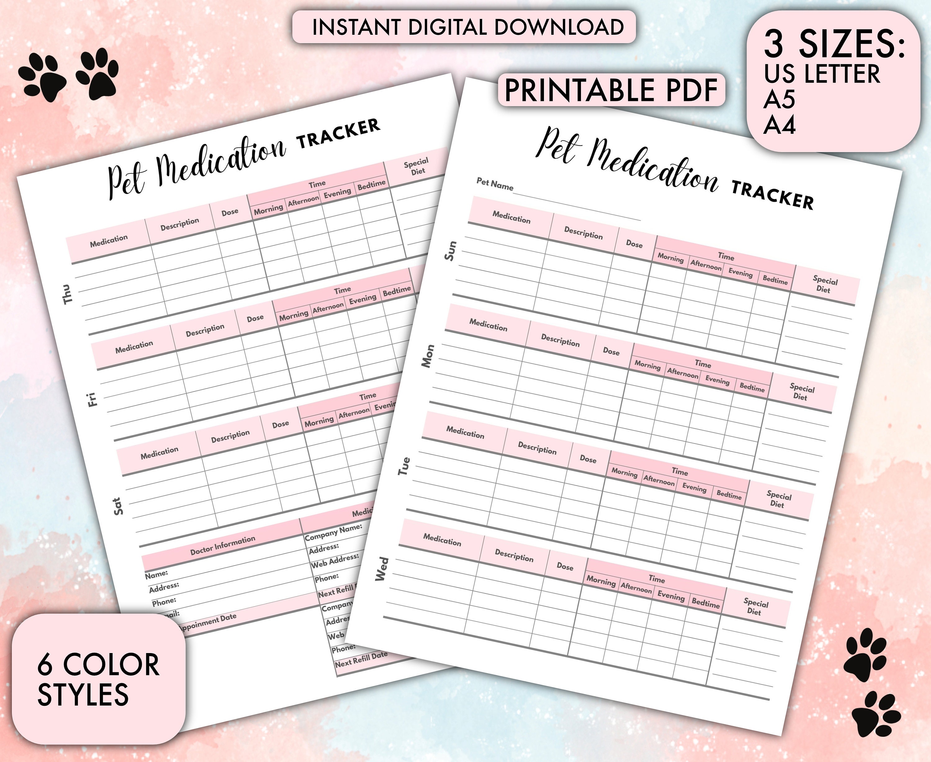 Pet Medication Tracker, Medication List, Medication Log, Pet Medicine ...