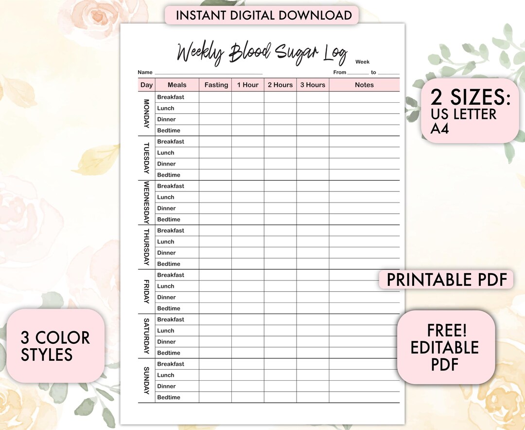 Weekly Blood Sugar Log, Diabetes Glucose Tracker, Fasting Version ...