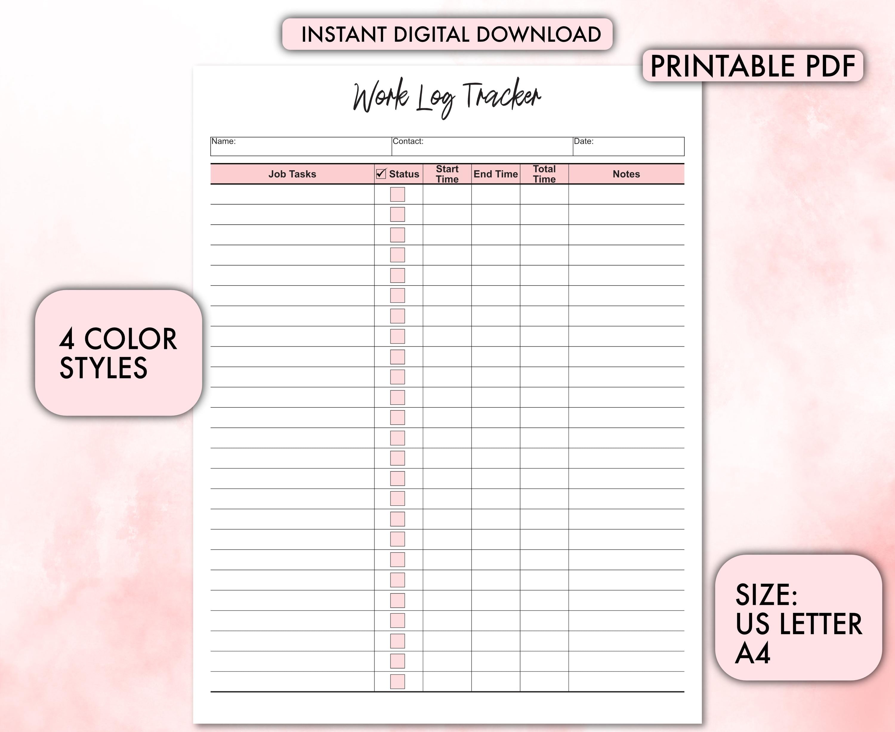 Work Log Tracker | Printable Task and Time Management Log | Track ...