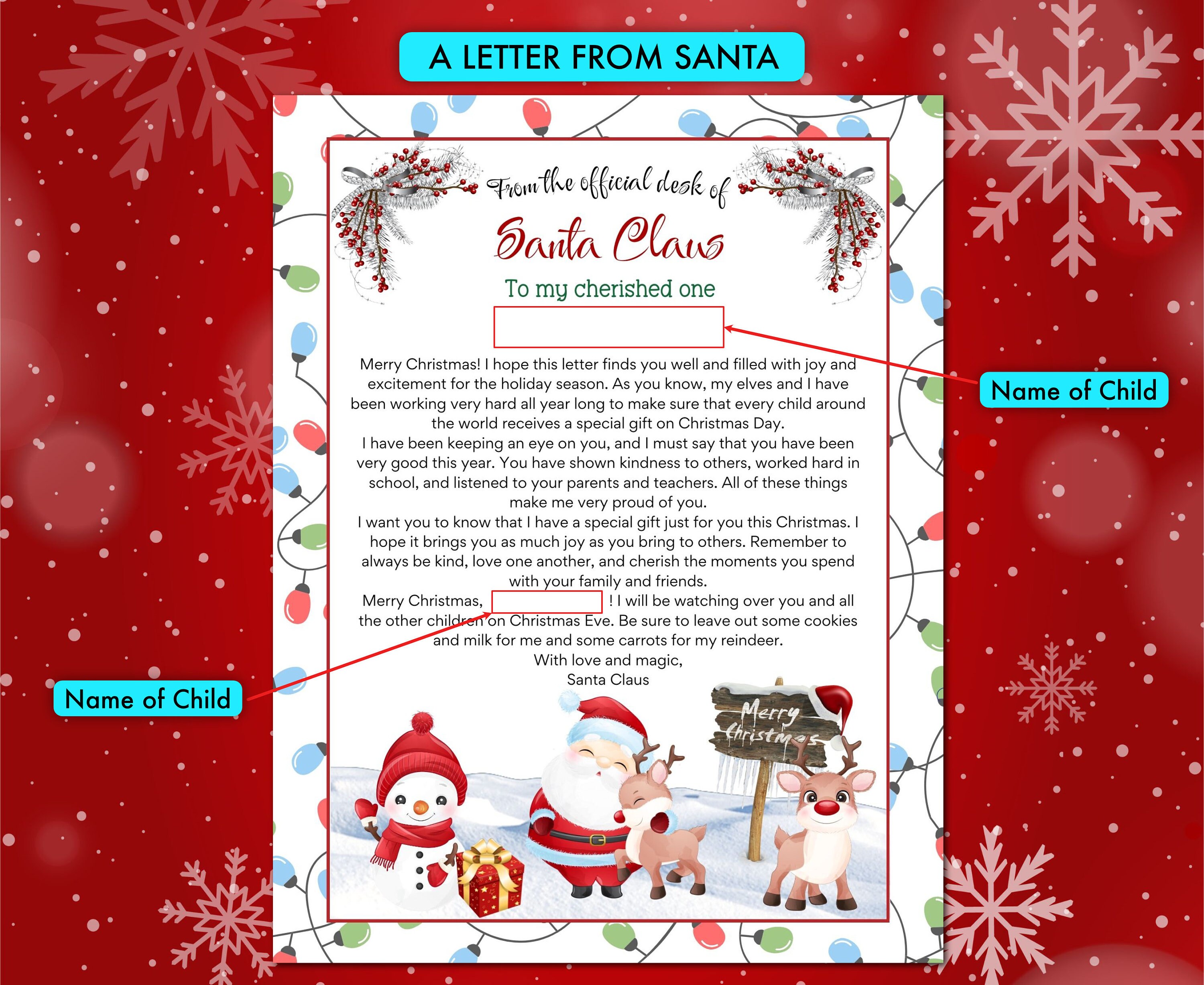 Letter From Santa Template, Printable Santa Letter, Christmas Letter ...