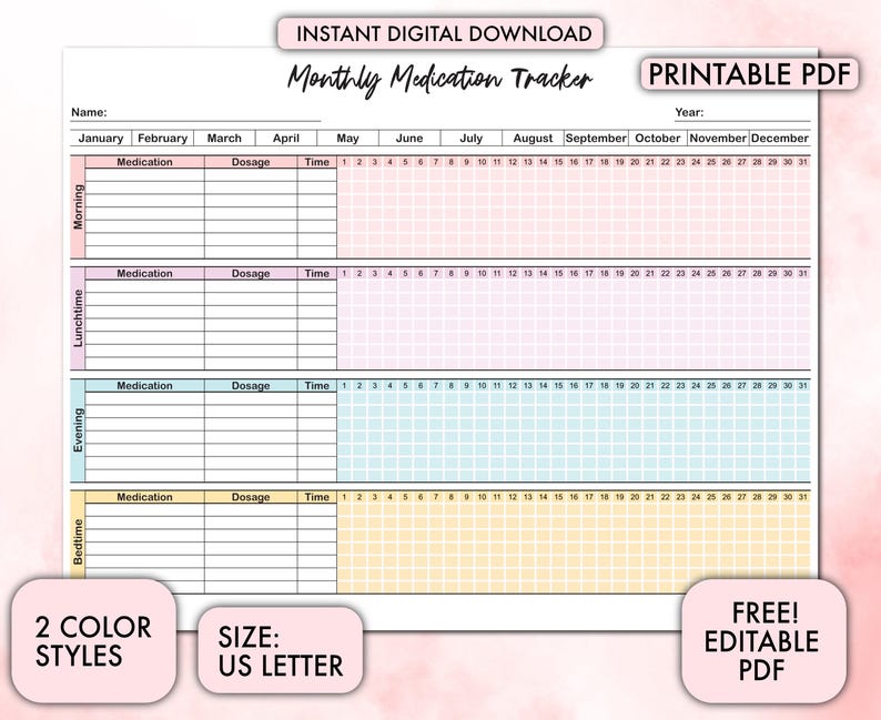 Monthly Medication Tracker, Digital Planner, Medication Planner ...