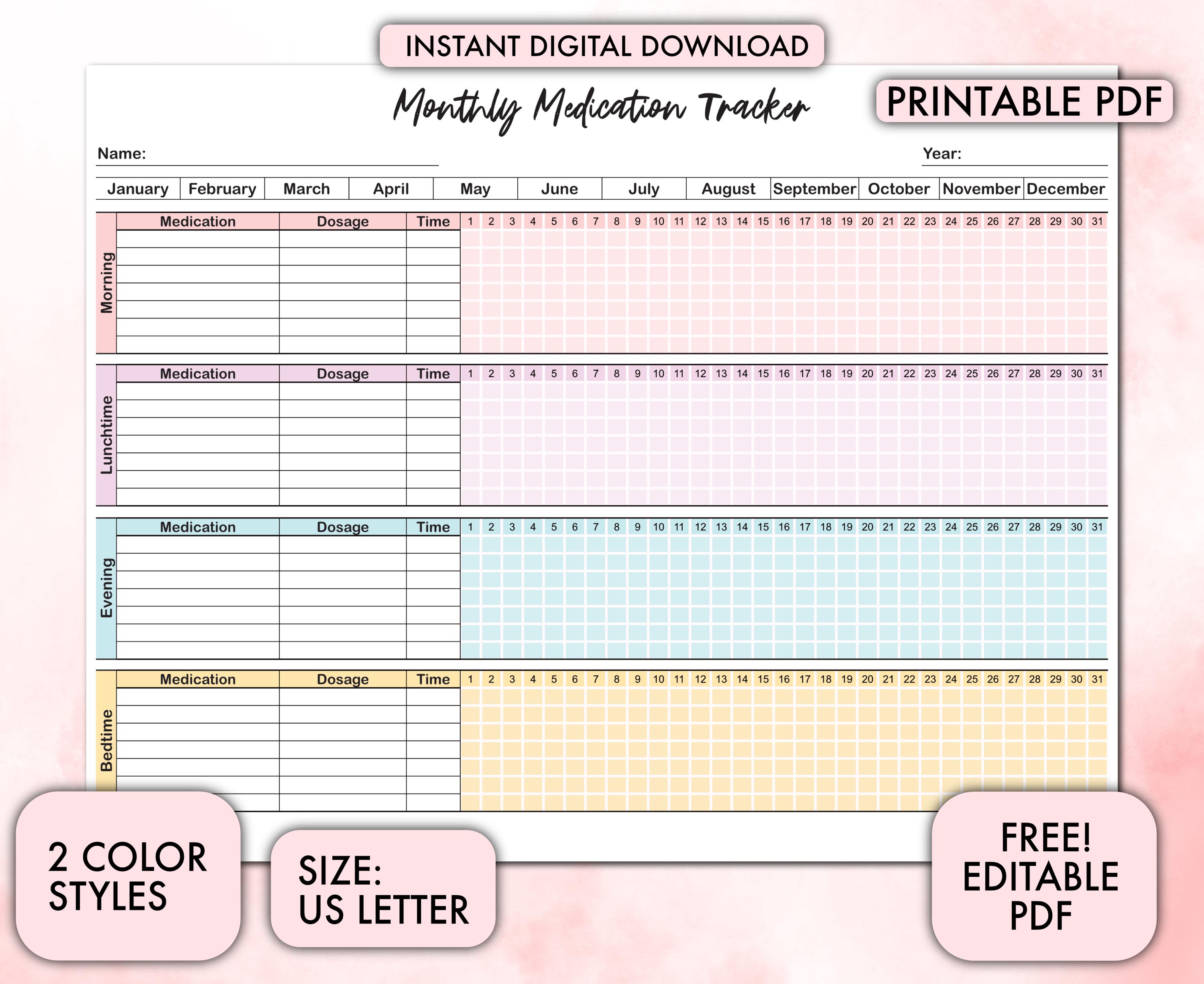 Monthly Medication Tracker, Digital Planner, Medication Planner ...
