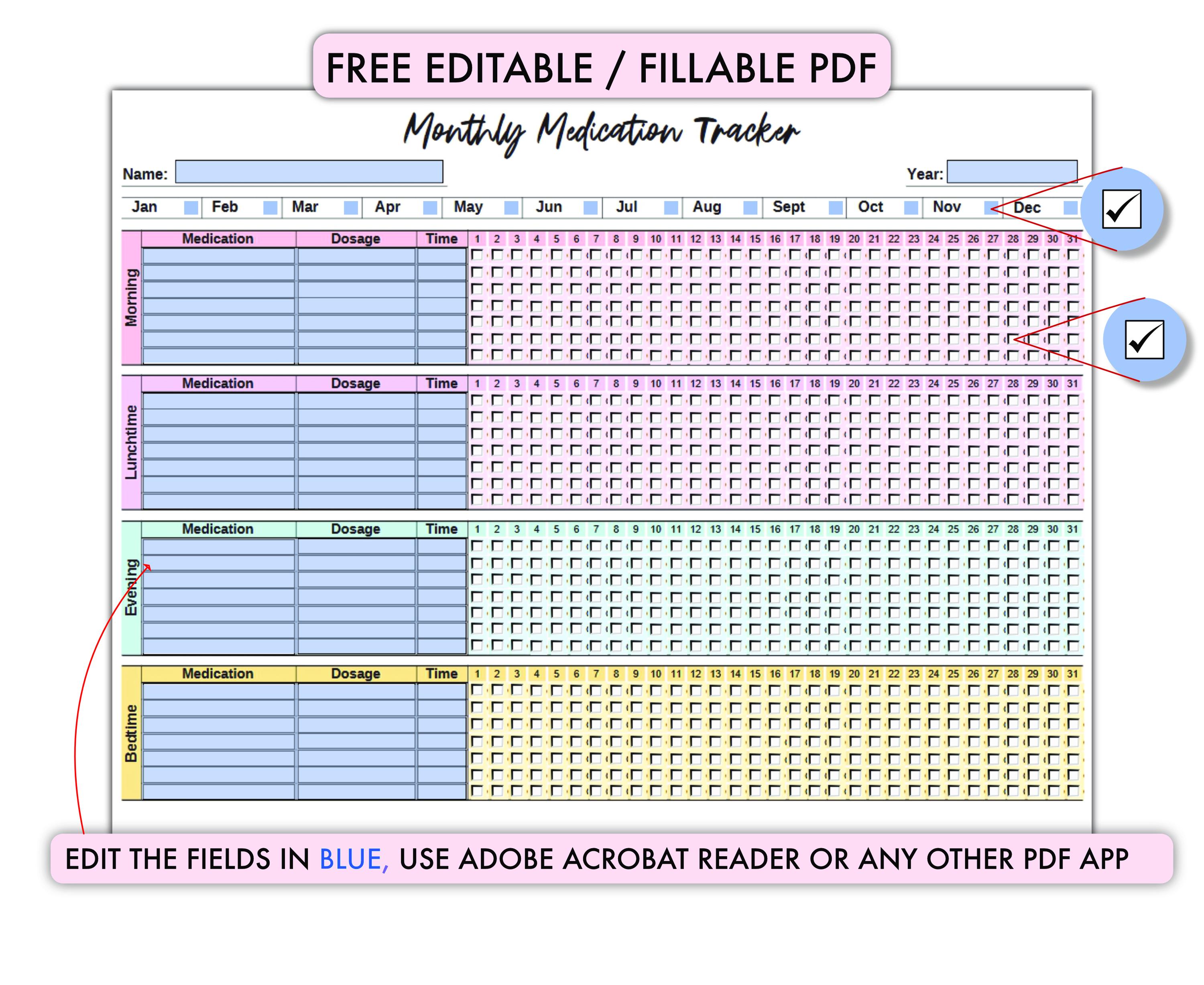Monthly Medication Tracker, Digital Planner, Medication Planner ...