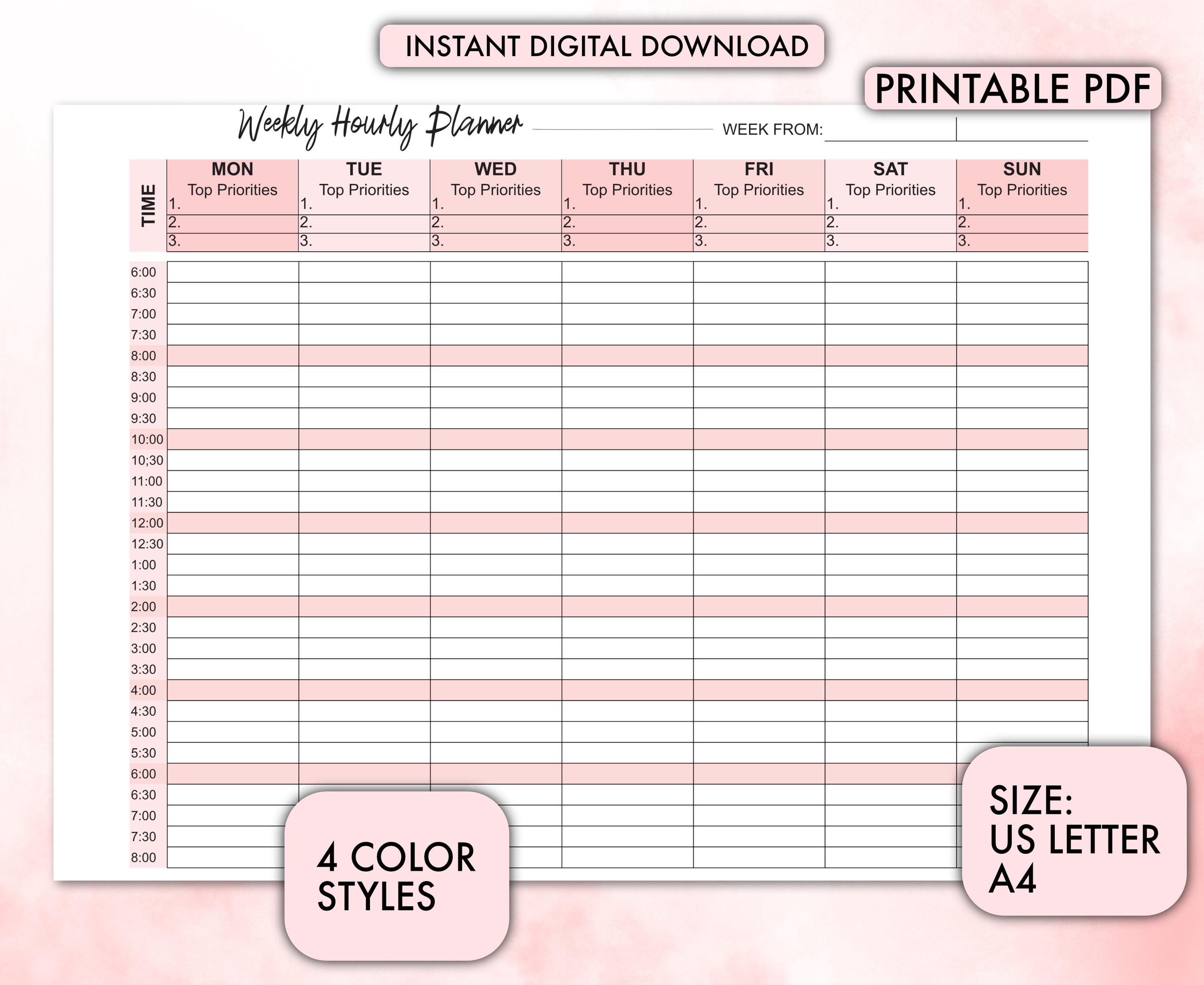 Weekly Hourly Planner With Time Slots | Planner for Busy Lives | Time ...
