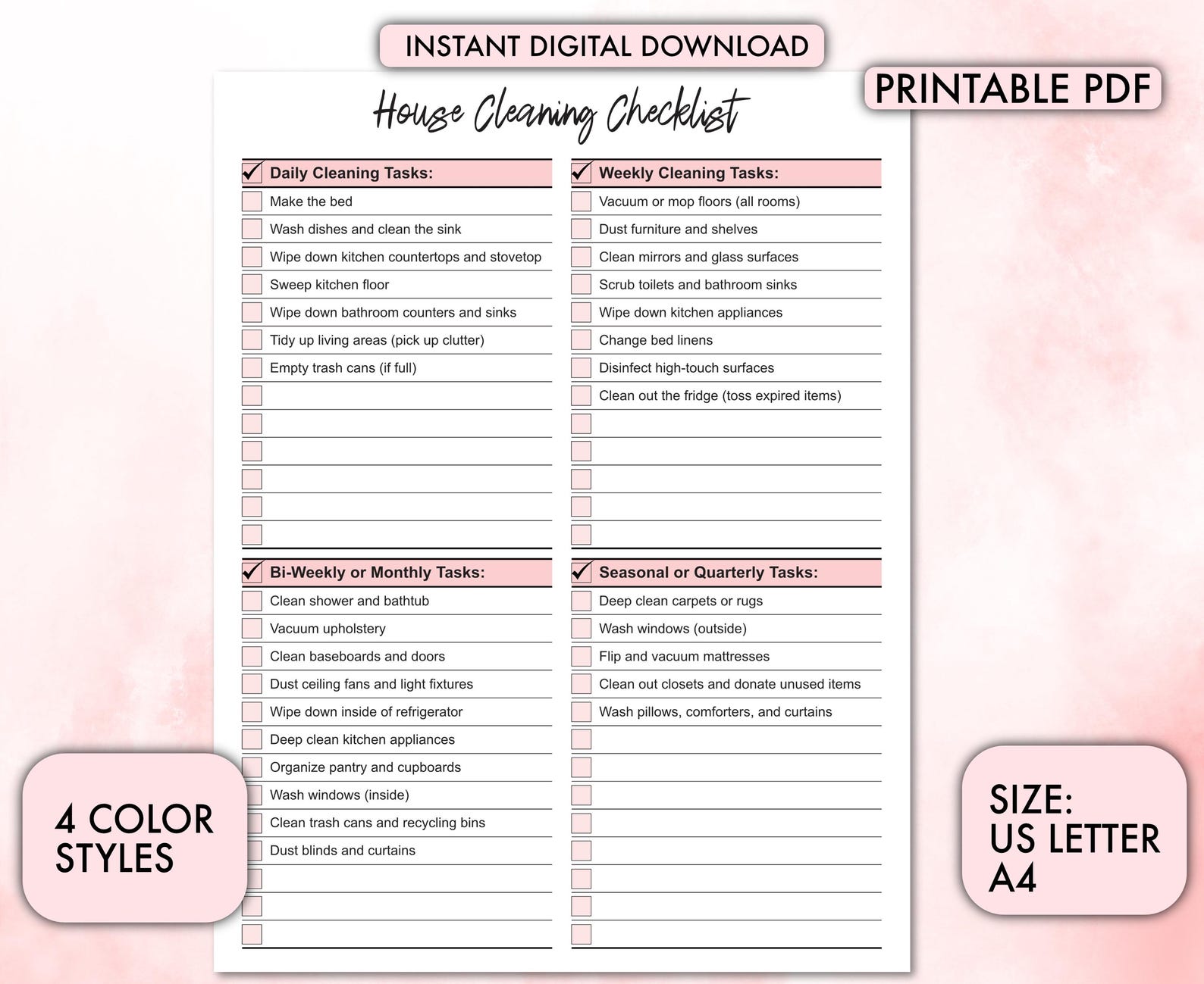 House Cleaning Checklist | Printable Home Cleaning Planner | Organize ...