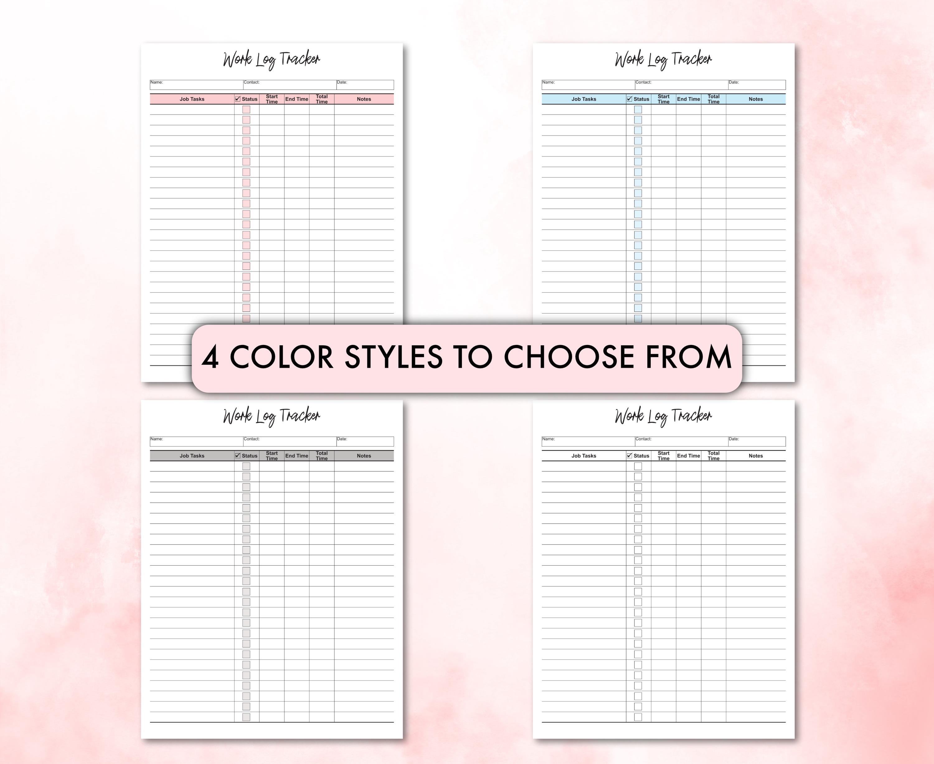 Work Log Tracker Printable Task and Time Management Log Track ...