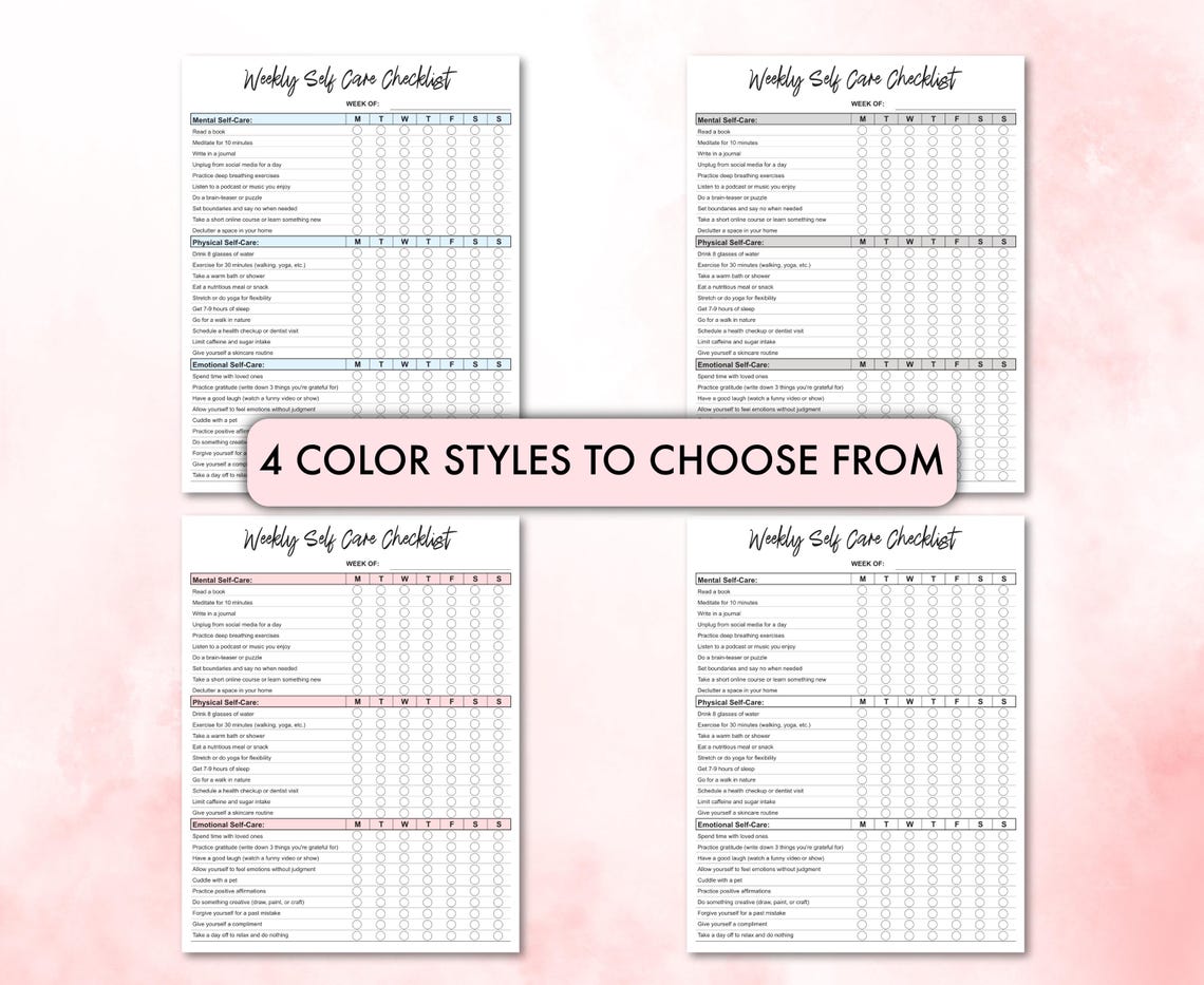 Weekly Self Care Checklist | Printable Self Care Planner | Track Your ...