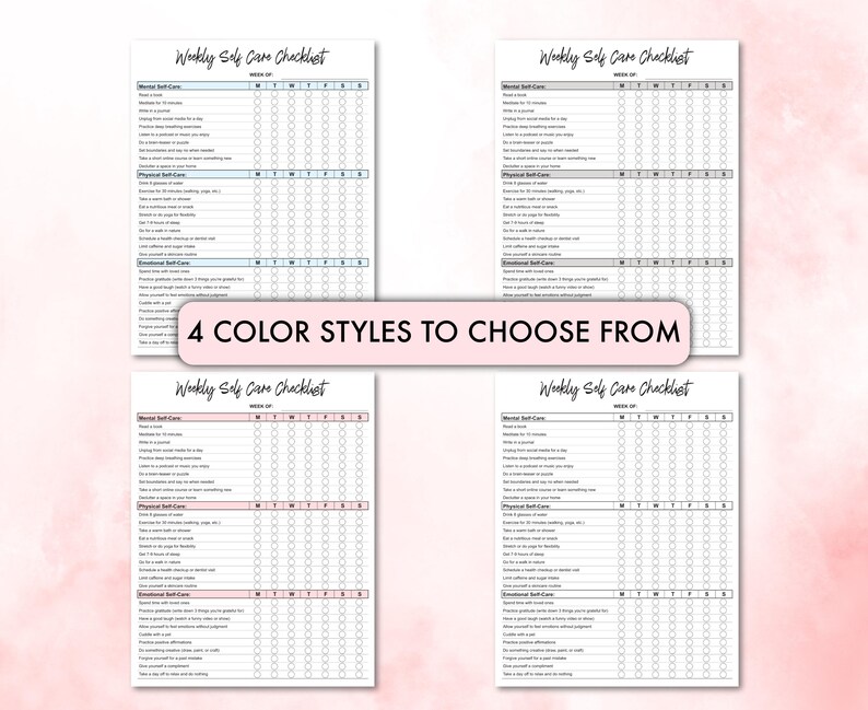 Weekly Self Care Checklist Printable Self Care Planner Track Your ...