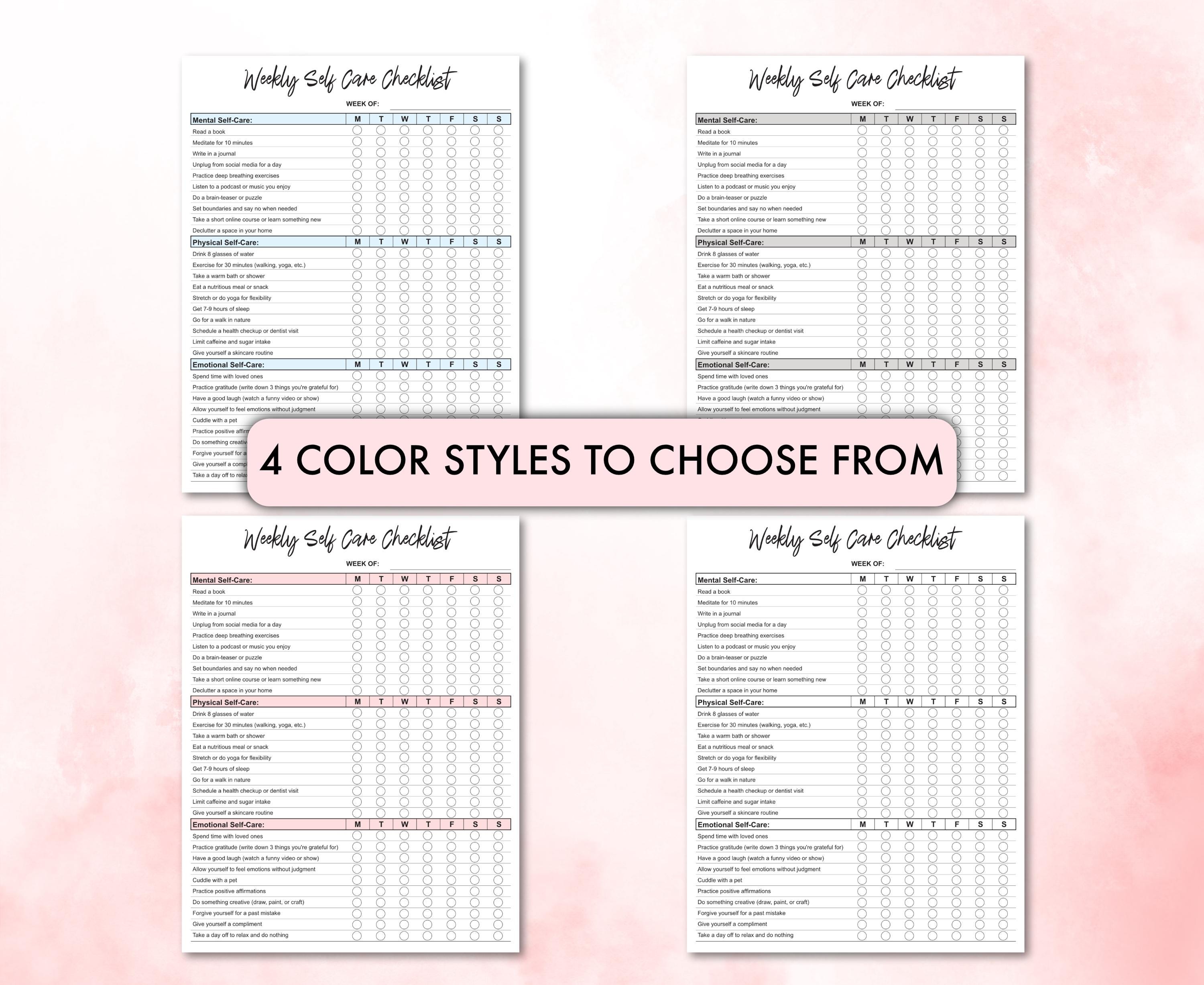 Weekly Self Care Checklist | Printable Self Care Planner | Track Your ...