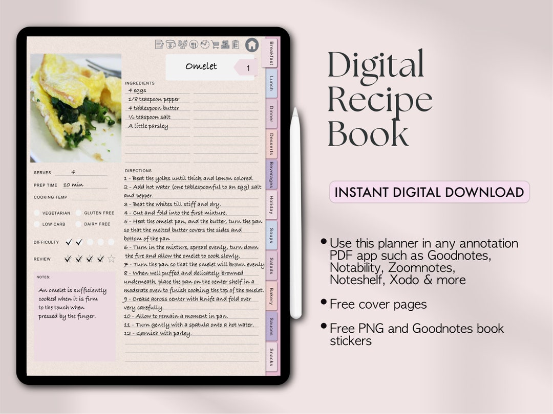 Digital Recipe Book for Goodnotes, Recipe Planner, Goodnotes Recipes ...