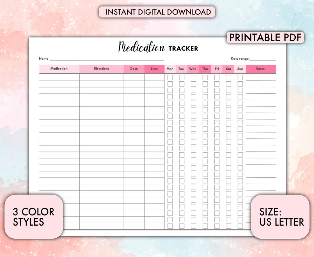 Medication Tracker, Medication List, Medication Log, Medicine Tracker ...