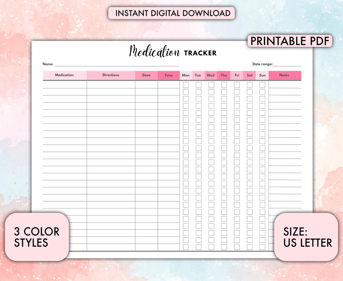 Medication Tracker, Medication List, Medication Log, Medicine Tracker ...