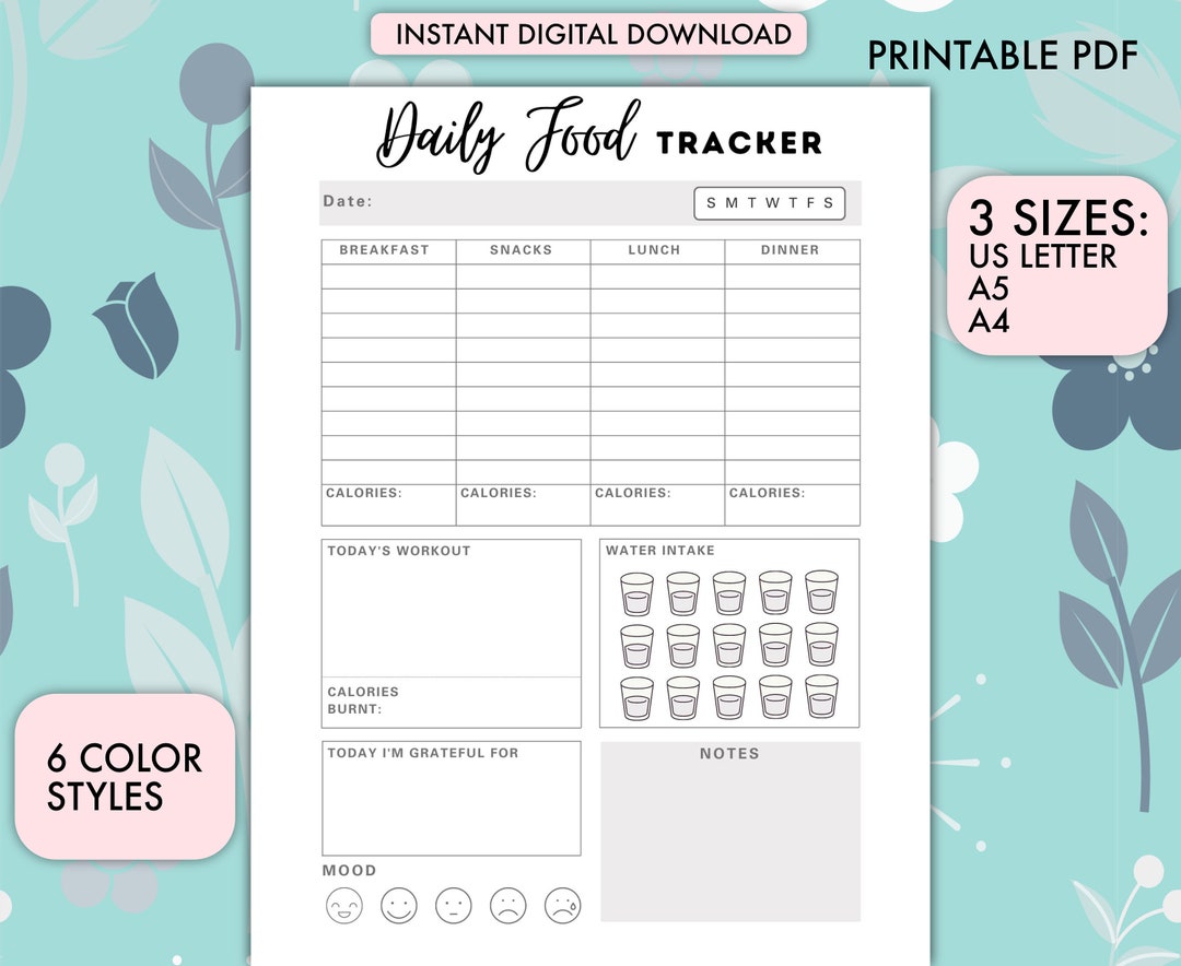 Daily Food Tracker, Meal Planner, Meal Planner Printable, Digital Meal ...