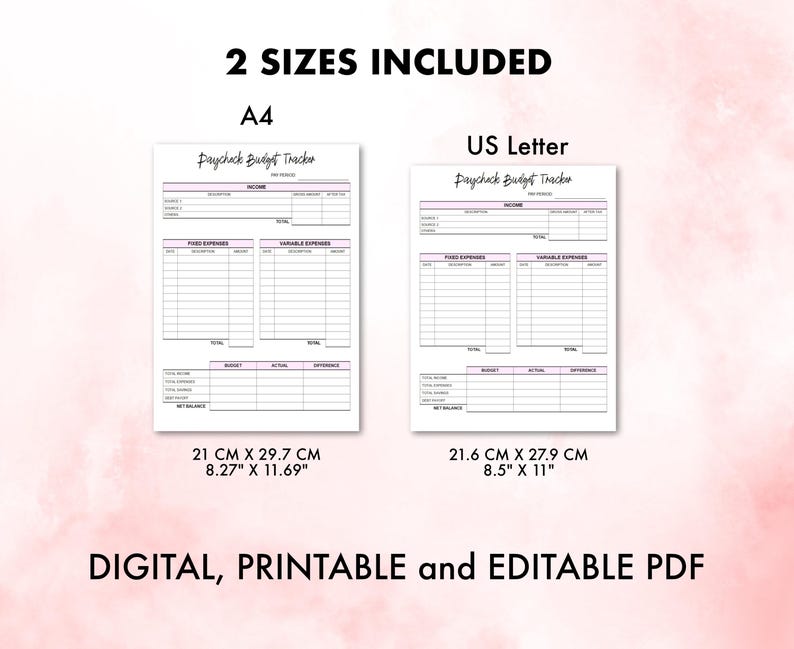 Printable Paycheck Budget Tracker Editable | Manage Finances & Savings ...