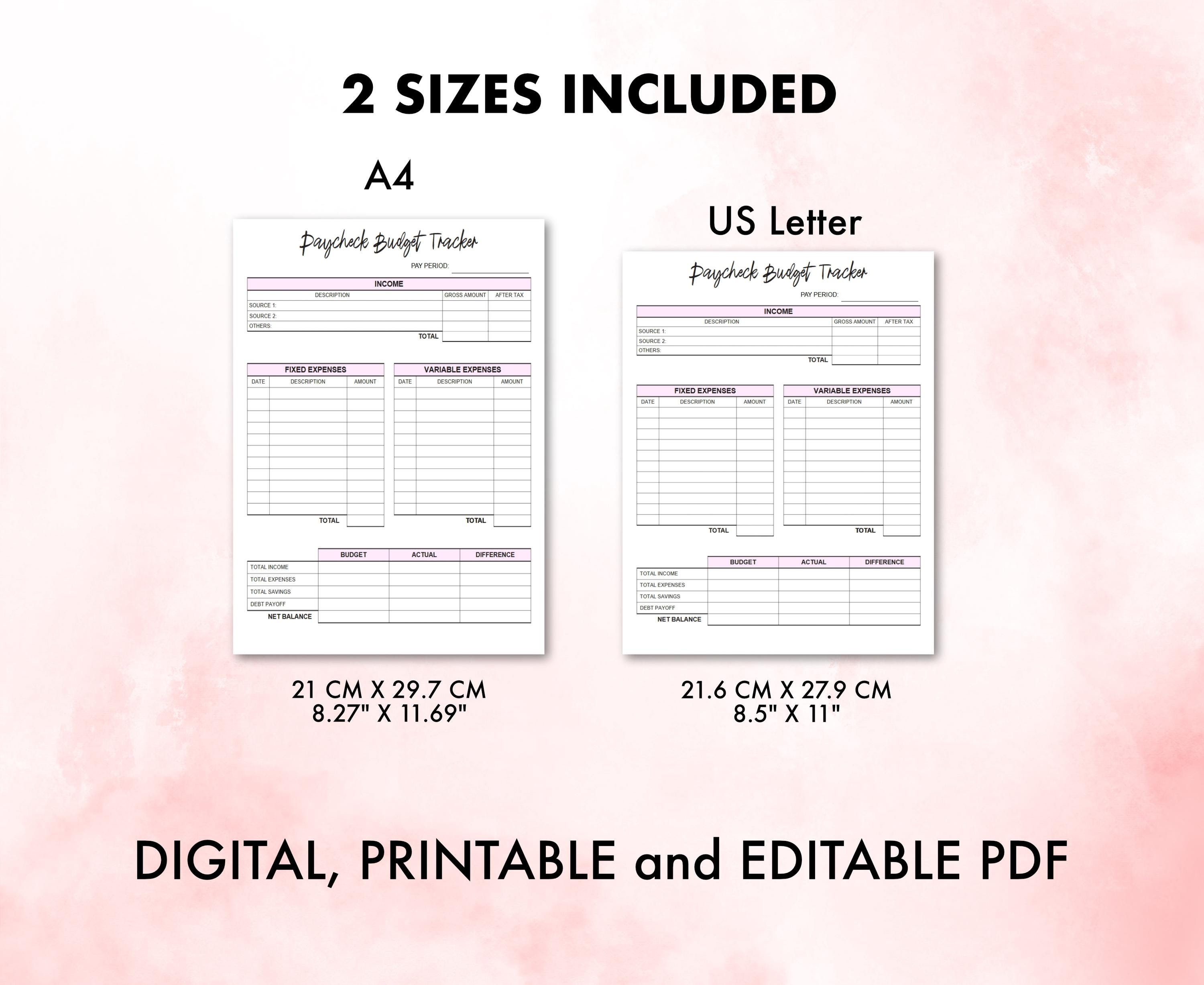 Printable Paycheck Budget Tracker Editable | Manage Finances & Savings ...